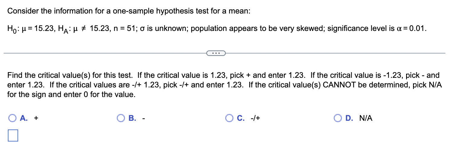 Solved Consider The Information For A One Sample Hypothesis 2958
