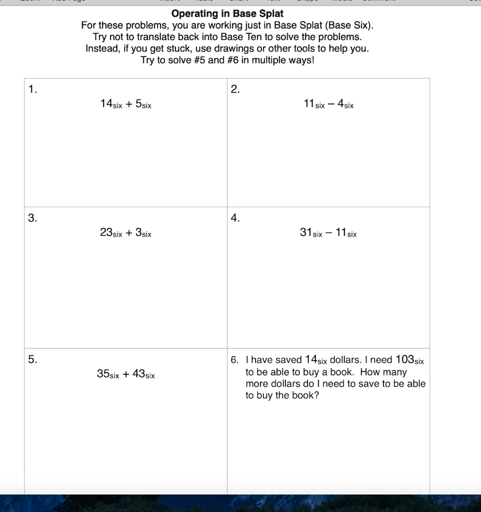 Solved Operating in Base Splat For these problems, you are | Chegg.com