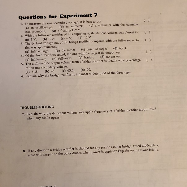 Experiment Rectifier Circuits The three bas rectifier | Chegg.com