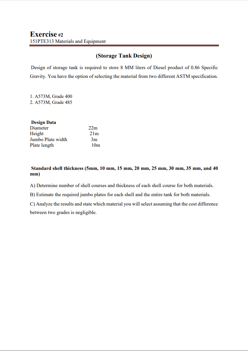 Exercise #2 151PTE313 Materials and Equipment | Chegg.com