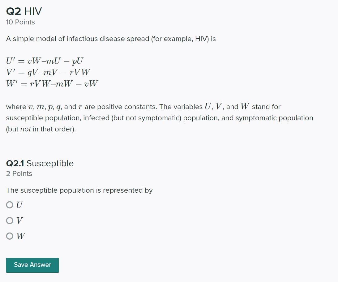 Solved A Simple Model Of Infectious Disease Spread For