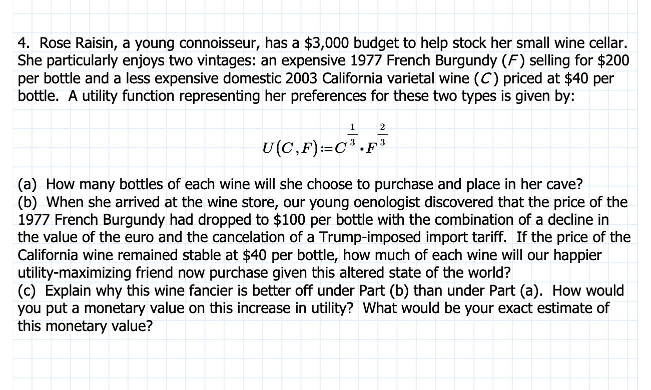 Solved 4. Rose Raisin, a young connoisseur, has a $3,000 | Chegg.com