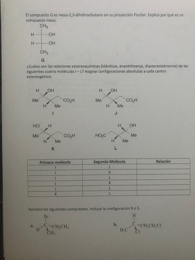Solved El compuesto G es meso-2,3-dihidroxibutano en su | Chegg.com