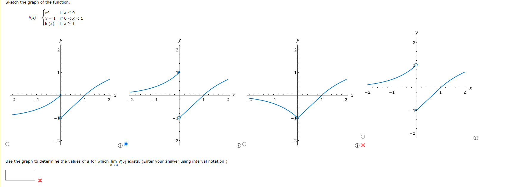 Solved Sketch the graph of the function. f(x)=⎩⎨⎧exx−1ln(x) | Chegg.com