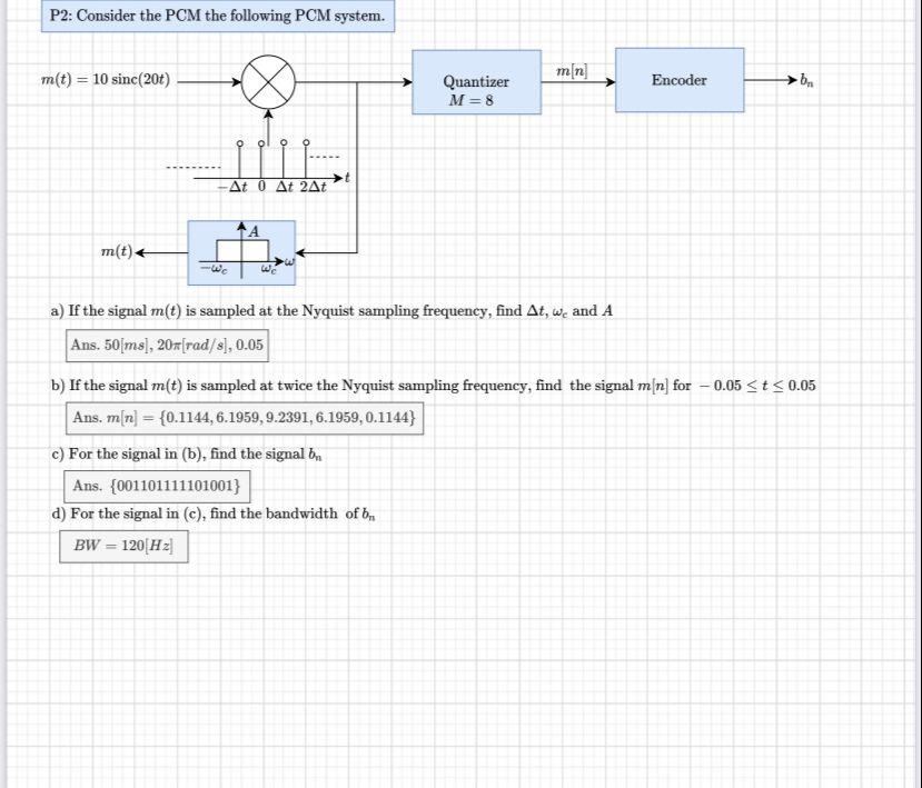 Solved P2: Consider the PCM the following PCM system. m[n] | Chegg.com