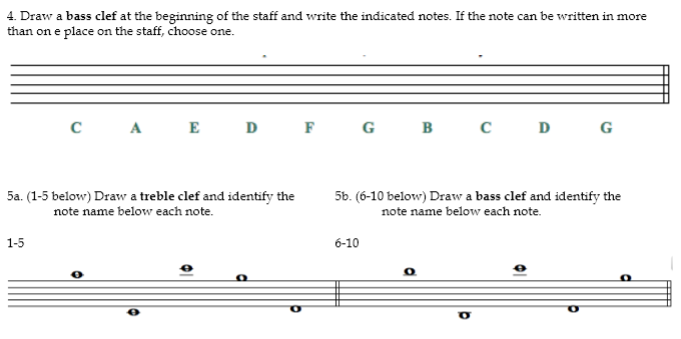 5a. (1-5 ﻿below) ﻿Draw a treble clef and identify the | Chegg.com