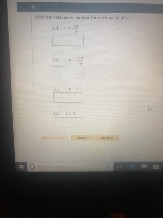 Solved Find the reference number for each value of t. | Chegg.com