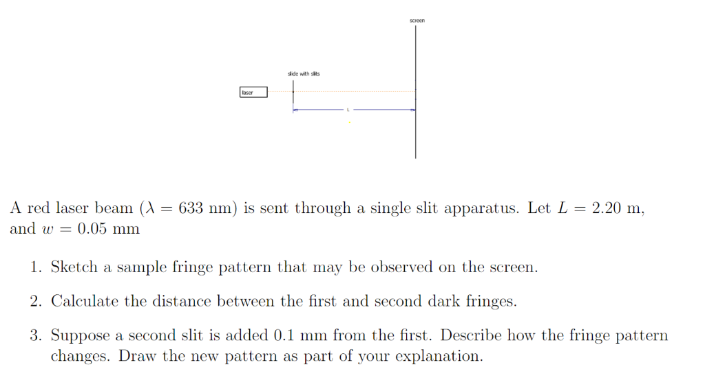 Solved screen slide with slits laser A red laser beam (A = | Chegg.com