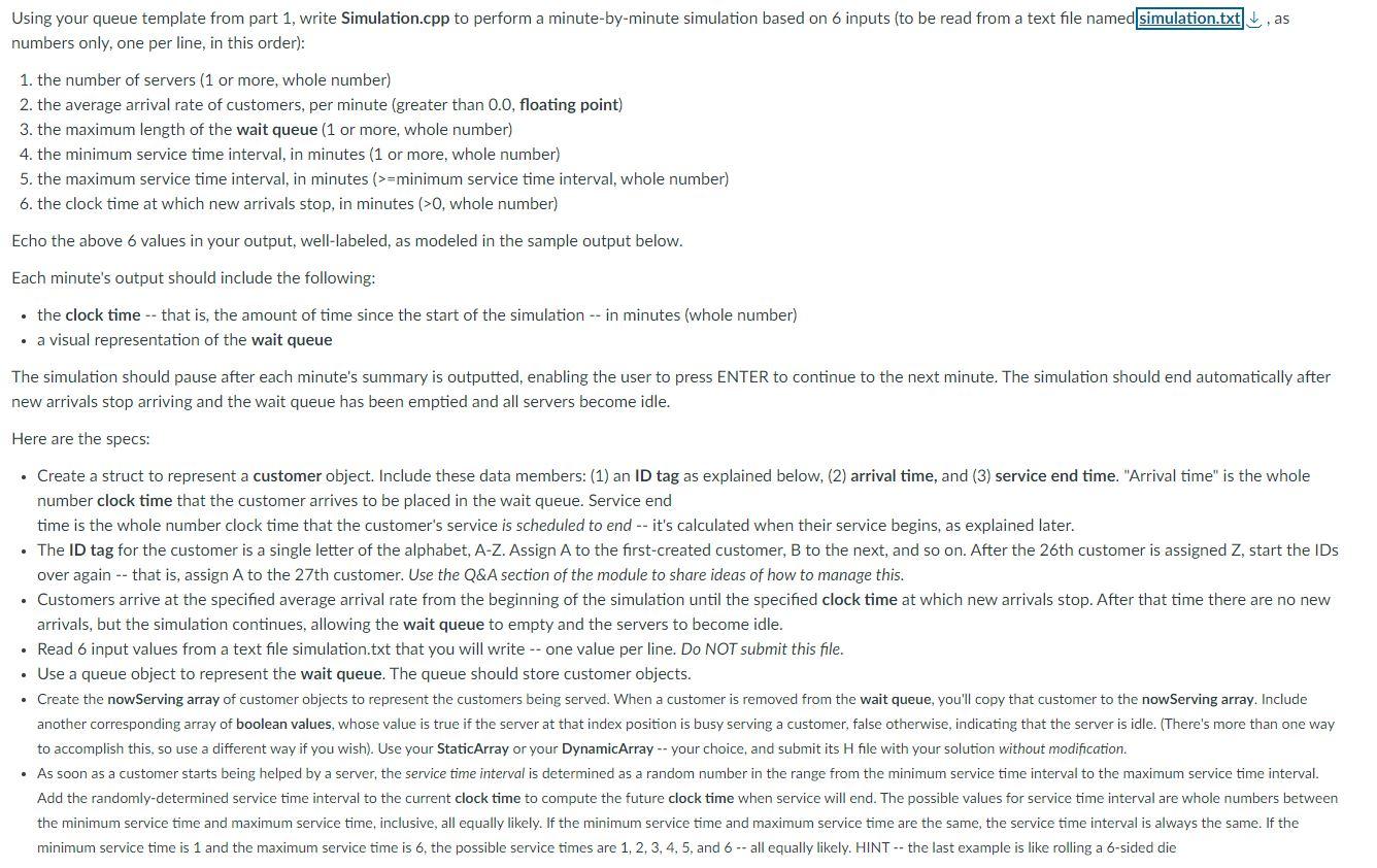 Solved Using your queue template from part 1 , write | Chegg.com Solved Using your queue template from part 1 , write | Chegg.com