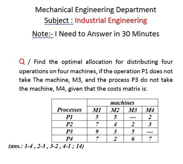 Solved Mechanical Engineering Department Subject : | Chegg.com