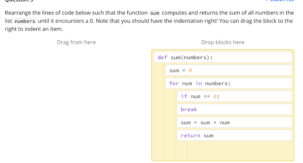 Solved Rearrange the lines of code below such that the | Chegg.com