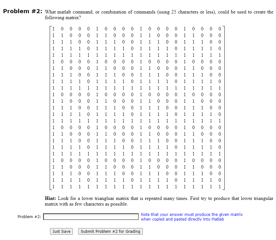 Solved Problem #2: What matlab command, or combination of | Chegg.com