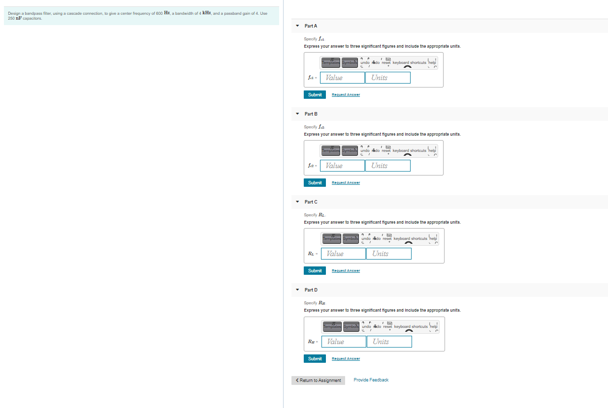 Solved Design a bandpass filter, using a cascade connection, | Chegg.com