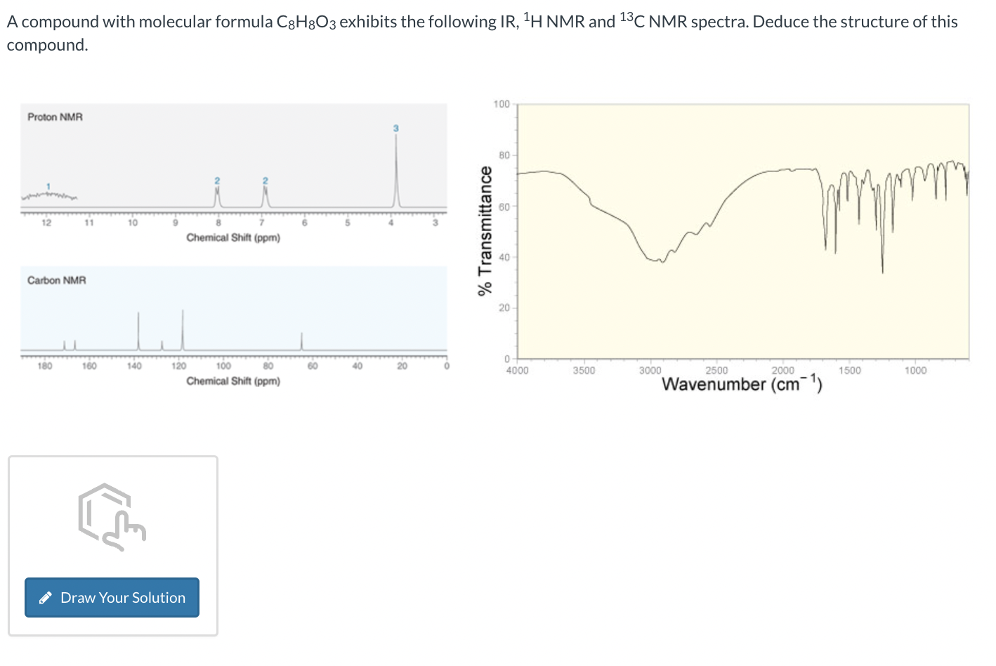 Solved A compound with molecular formula C8H8O3 exhibits the | Chegg.com
