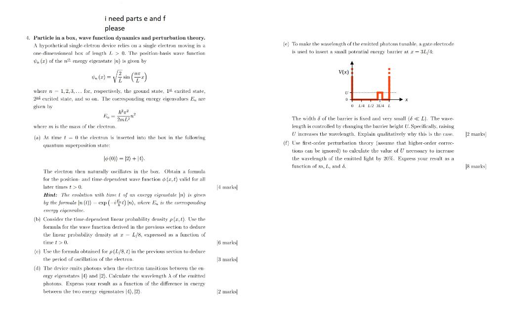 Solved i need parts e and f please 4. Particle in a box, | Chegg.com