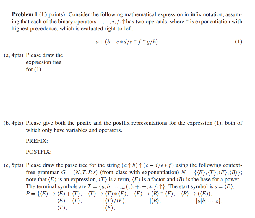 Solved Problem 1 (13 points): Consider the following | Chegg.com
