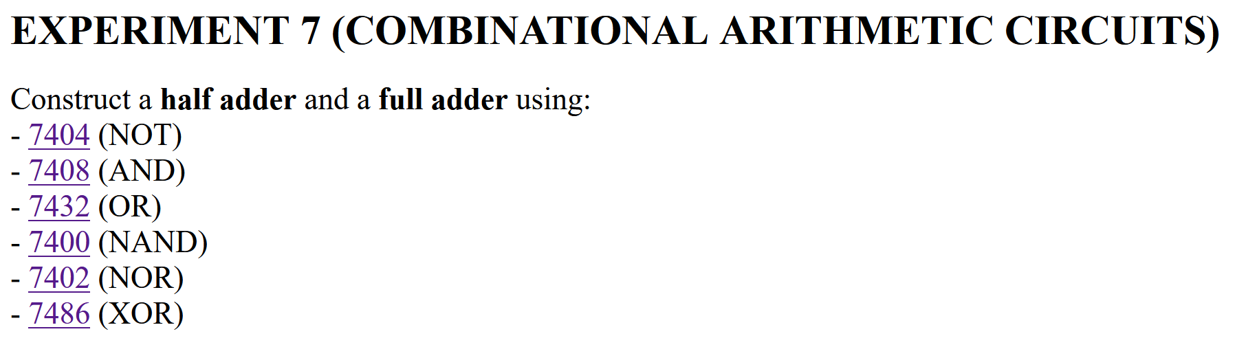 Solved EXPERIMENT 7 (COMBINATIONAL ARITHMETIC CIRCUITS) - | Chegg.com