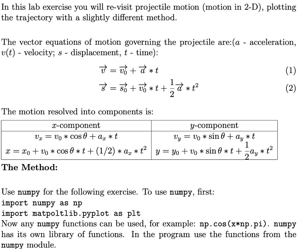 In this lab exercise you will re-visit projectile | Chegg.com