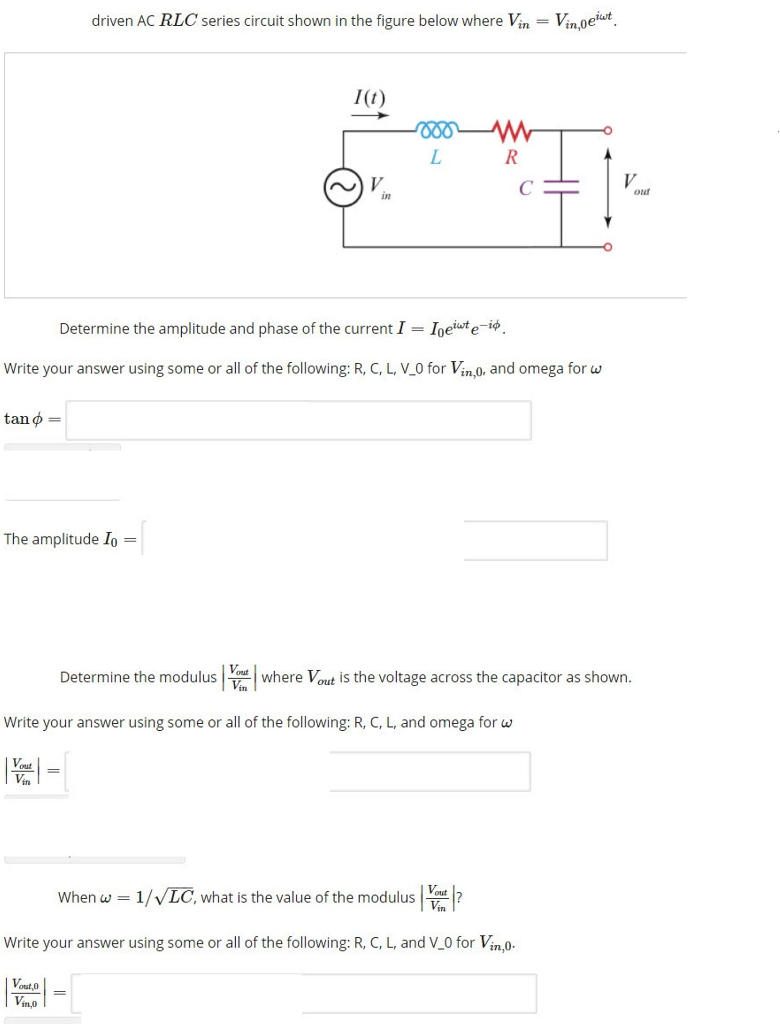 driven AC RLC series circuit shown in the figure | Chegg.com