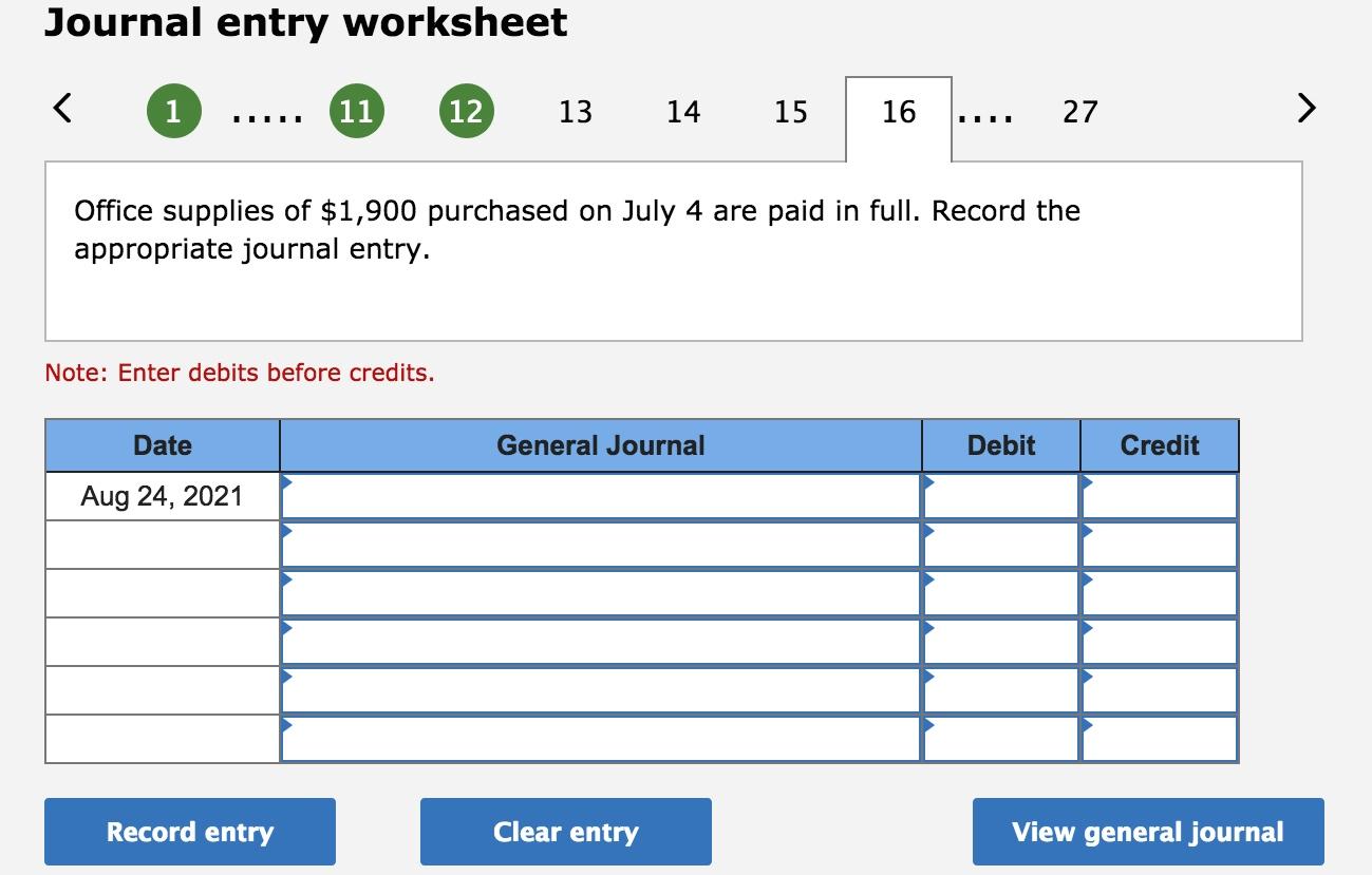 Solved Journal entry worksheet 1 7 8 9 10 11 12 27 > IIII | Chegg.com