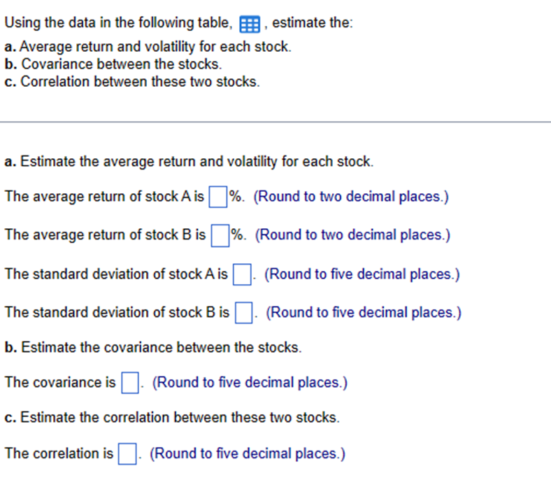 Solved Using the data in the following table, , estimate | Chegg.com