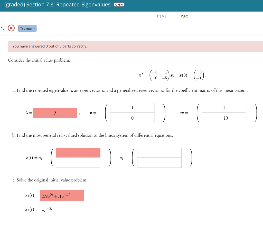 Solved (graded) Section 7.8: Repeated Eigenvalues OPEN ITEMS | Chegg.com