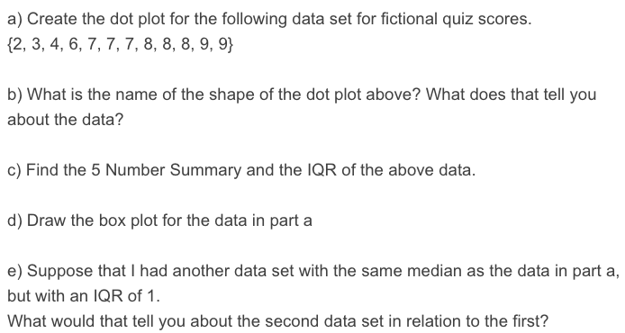 a) Create the dot plot for the following data set for | Chegg.com
