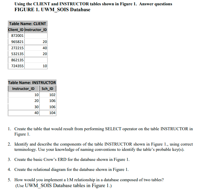 Solved Using the CLIENT and INSTRUCTOR tables shown in | Chegg.com