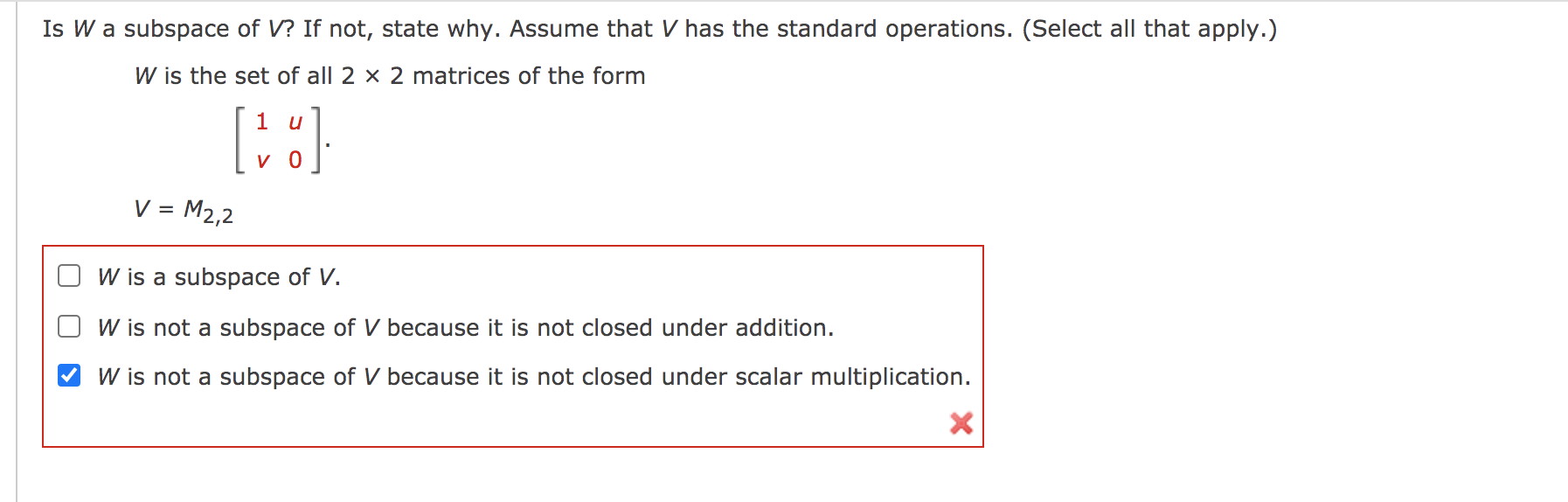 Solved Is W a subspace of V? If not, state why. Assume that | Chegg.com