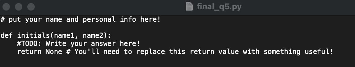 Solved Question 5 (5 points): A person's initials consist of | Chegg.com
