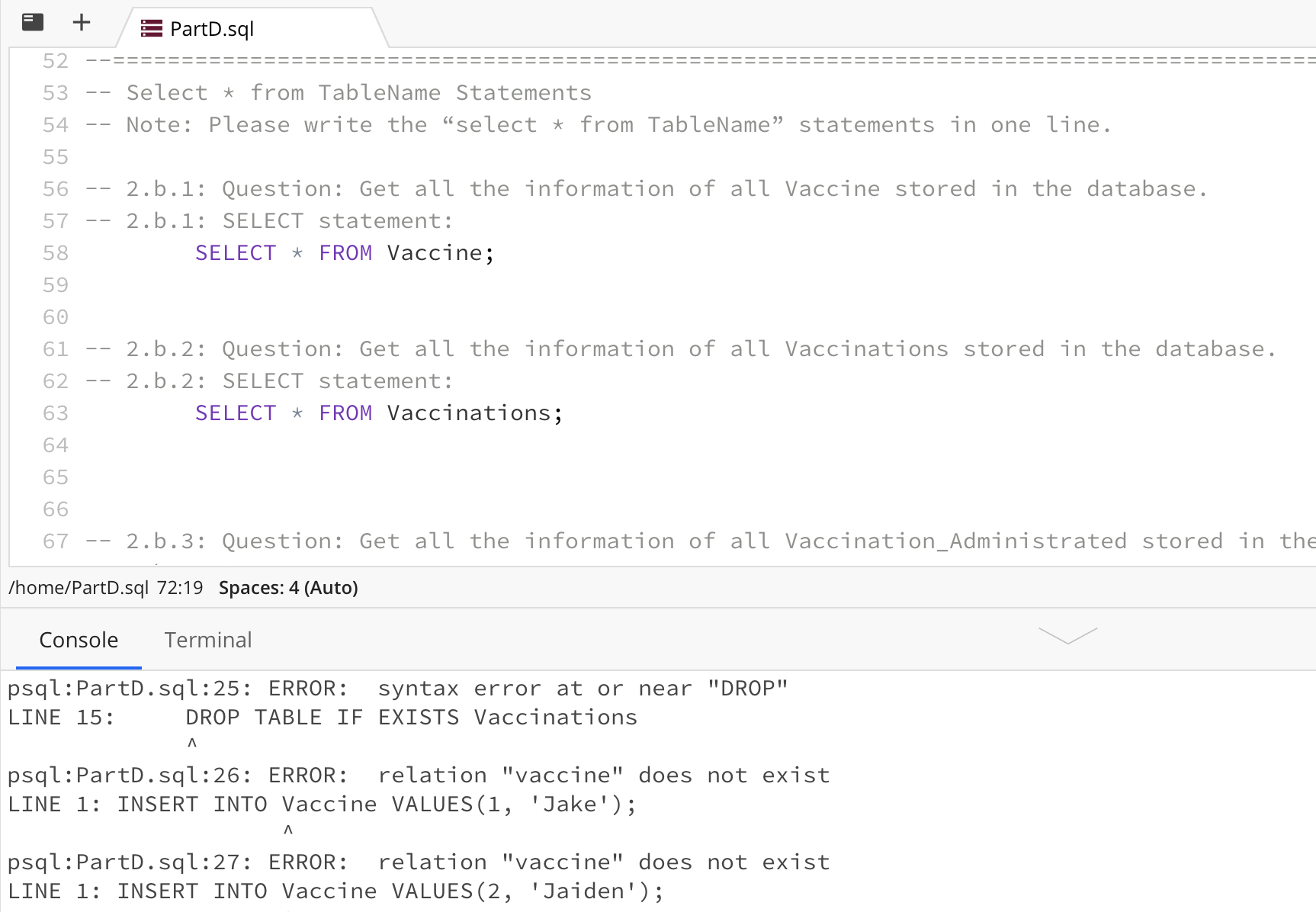 Solved Needs some help with the sql code. Im not sure why it | Chegg.com