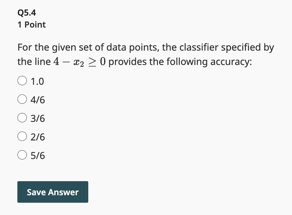 Solved Q5 4 Points Assume the following 6 labeled data | Chegg.com