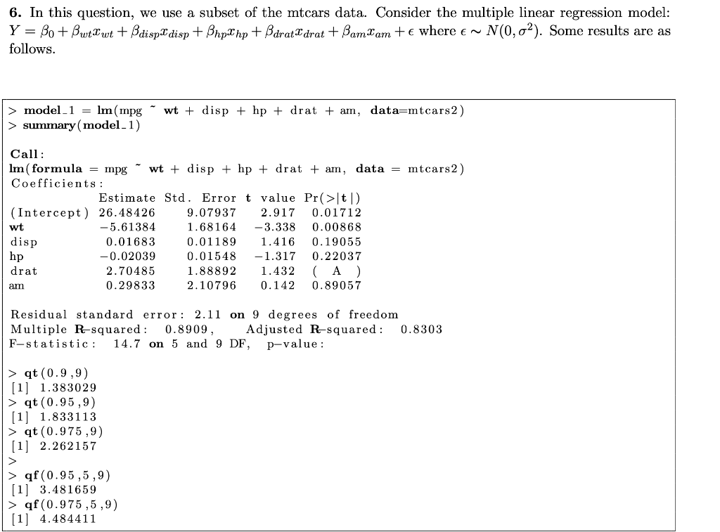 Solved 6. In this question, we use a subset of the mtcars | Chegg.com