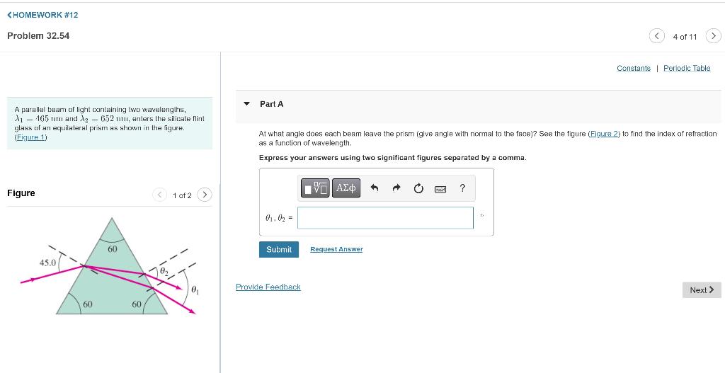 Solved A parallel beam of light containing two wavelenglhs, | Chegg.com