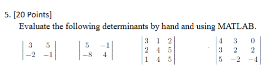 Solved Evaluate the following determinants by hand and using | Chegg.com