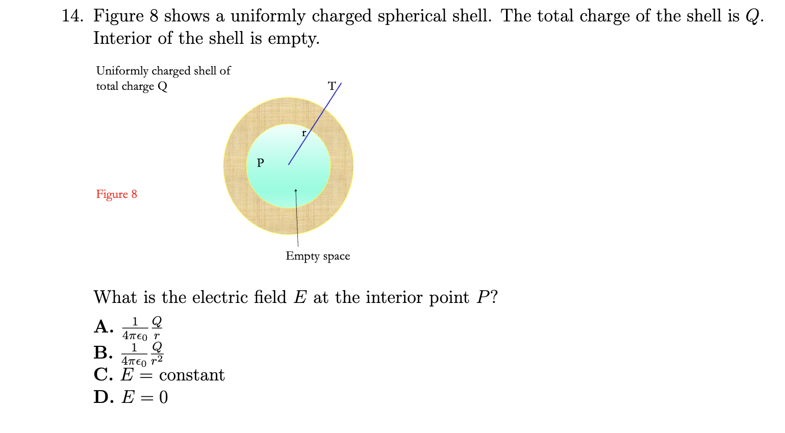 Solved . Figure 8 shows a uniformly charged spherical shell. | Chegg.com
