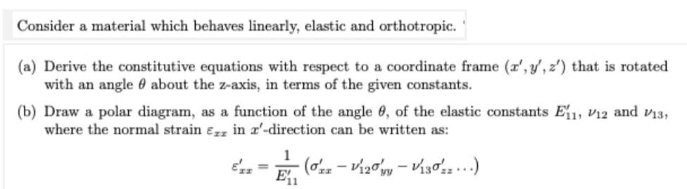 Consider a material which behaves linearly, elastic | Chegg.com