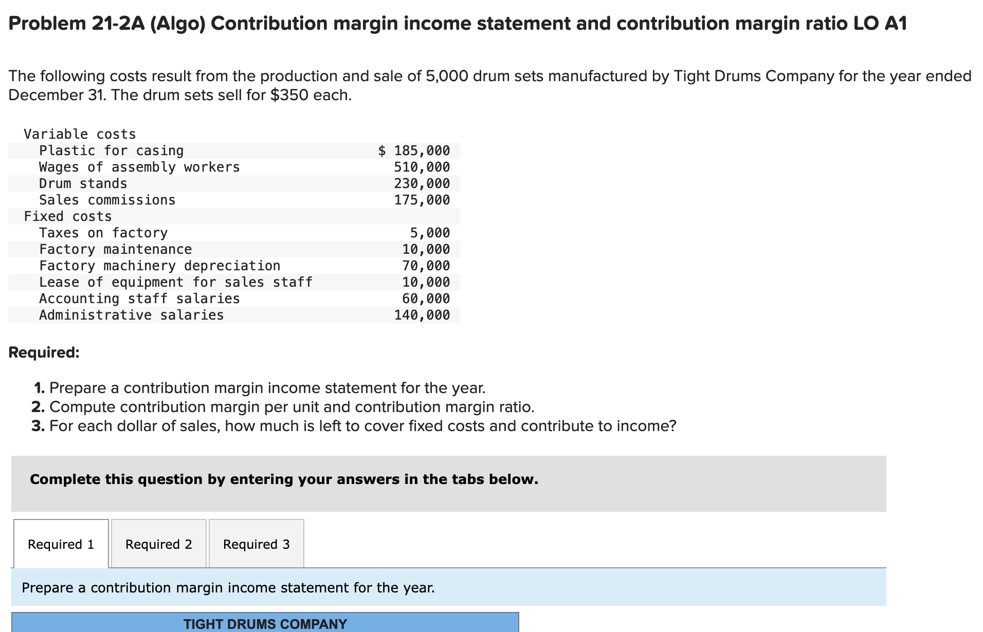 Solved Problem 21-2A (Algo) Contribution margin income | Chegg.com