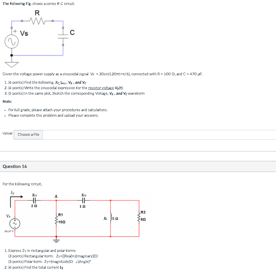 Solved The following Fig. shows a series R-C circuit: R Vs С | Chegg.com