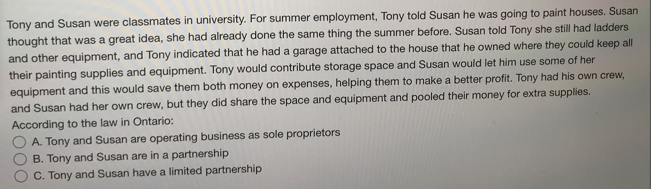 Solved Tony and Susan were classmates in university. For | Chegg.com
