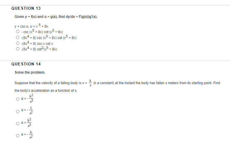 Solved QUESTION 13 Given y = f(u) and u = g(x), find dy/dx = | Chegg.com