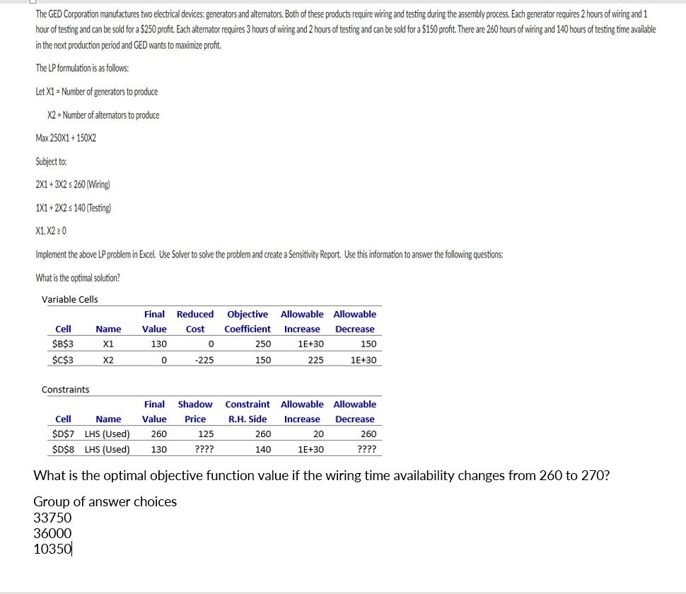 Solved The GED Corporation manufactures two electrical | Chegg.com