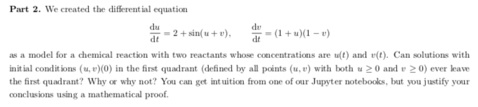 Solved Part 2. We created the differential equation du du dt | Chegg.com