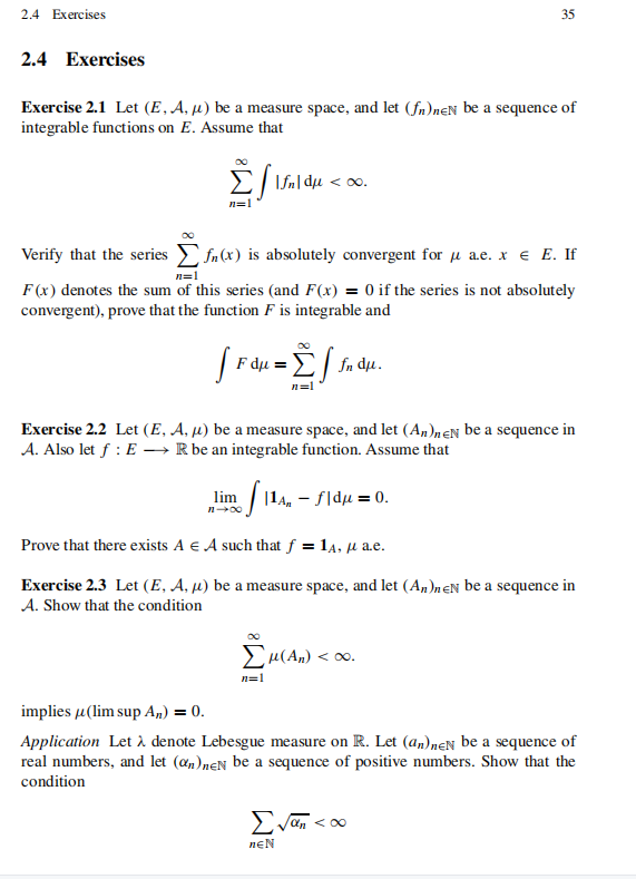 Solved Exercise 2 1 Let E A μ Be A Measure Space And Let