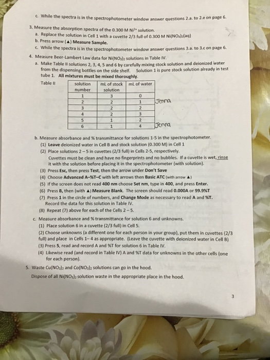 Experiment 21 Spectroscopy Nameil I. OBJECTIVES 1. To | Chegg.com
