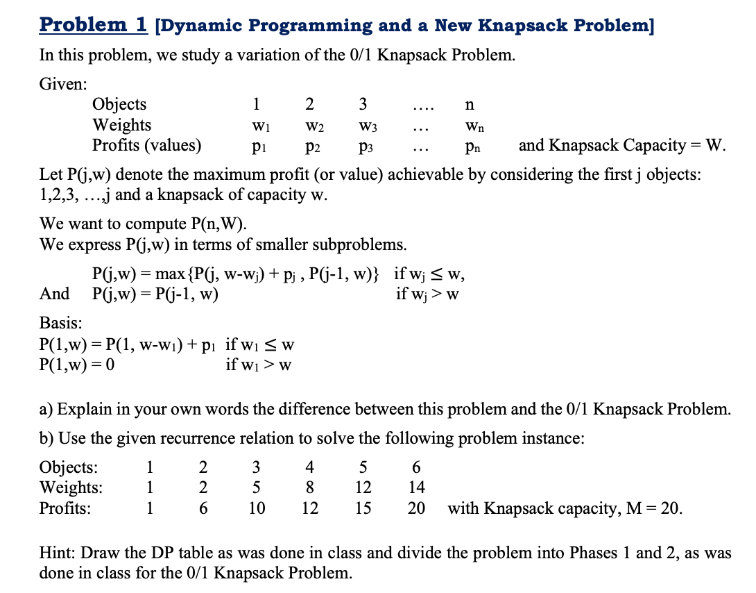 Solved n Wi W2 W3 Wn = Problem 1 [Dynamic Programming and a | Chegg.com