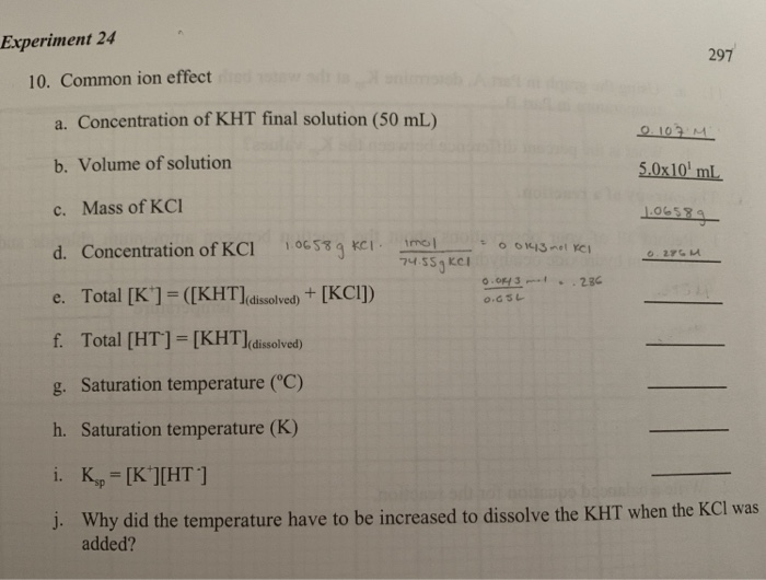 Solved Experiment 24 297 10. Common ion effect a. | Chegg.com