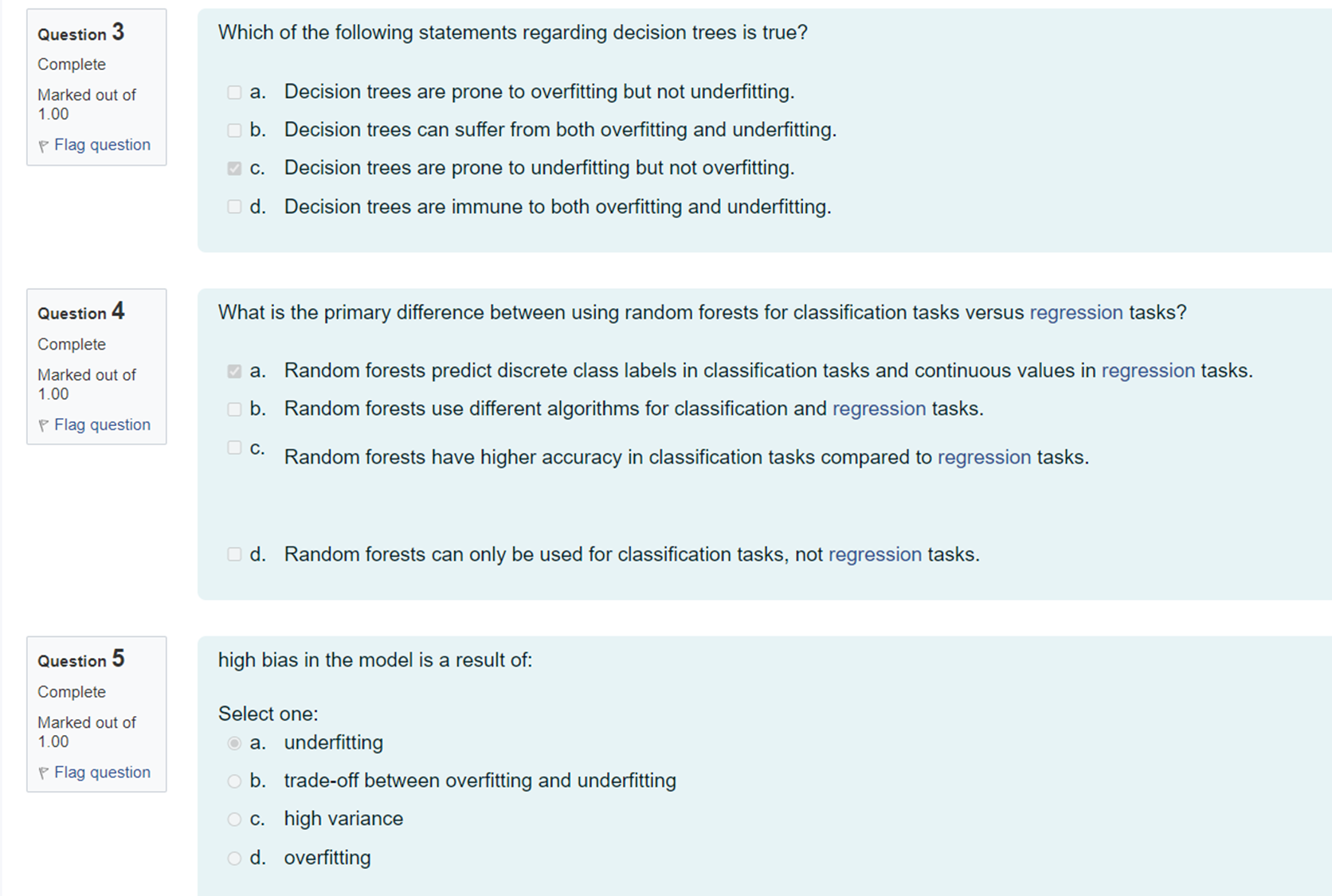Solved Question 3 Complete Marked out of 1.00 Flag question | Chegg.com