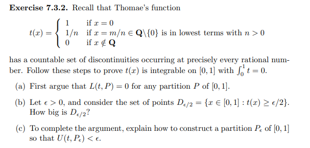 Solved { Exercise 7.3.2. Recall that Thomae's function 1 if | Chegg.com