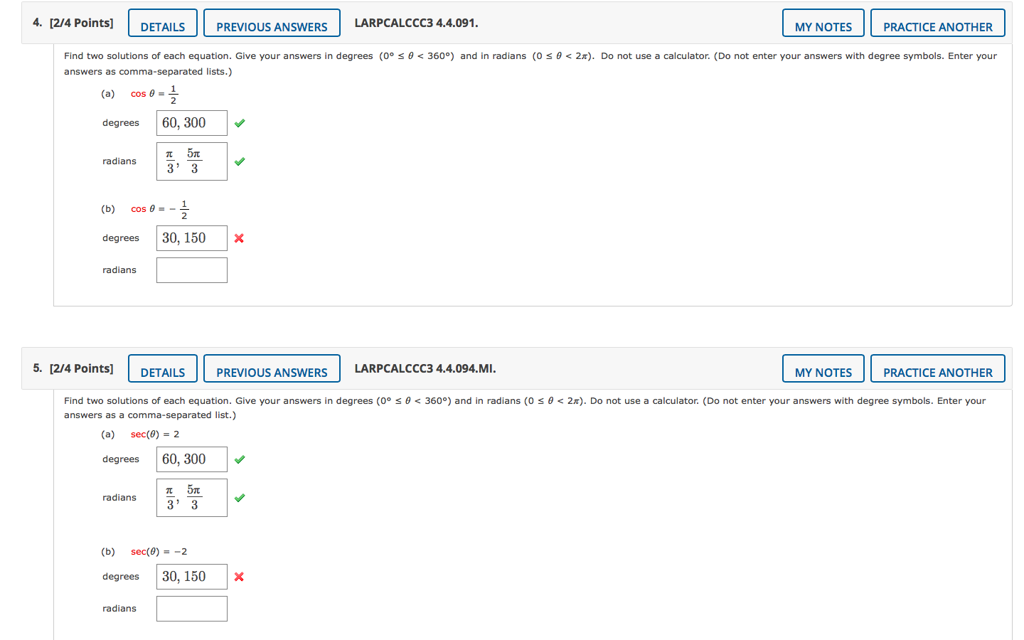 Solved 4. [2/4 Points] DETAILS PREVIOUS ANSWERS LARPCALCCC3 | Chegg.com